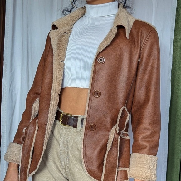 Marcelle Renee | Jackets & Coats | Vintage Faux Leather Faux Fur ...